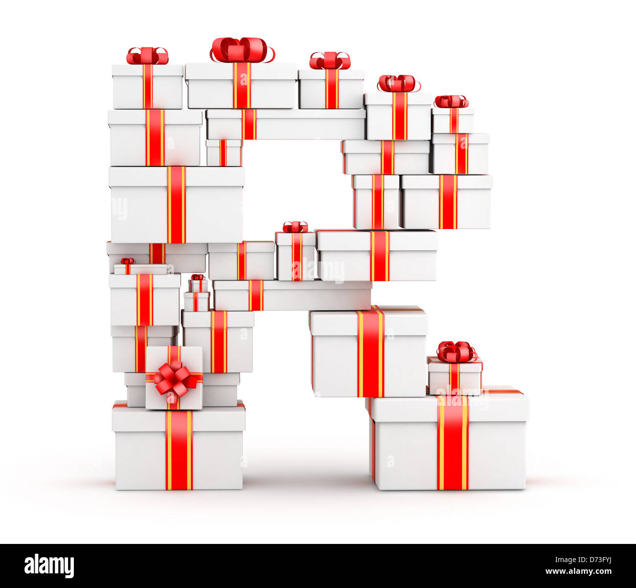 Letter R from boxes of gifts decorated with red ribbons Stock Photo - Alamy