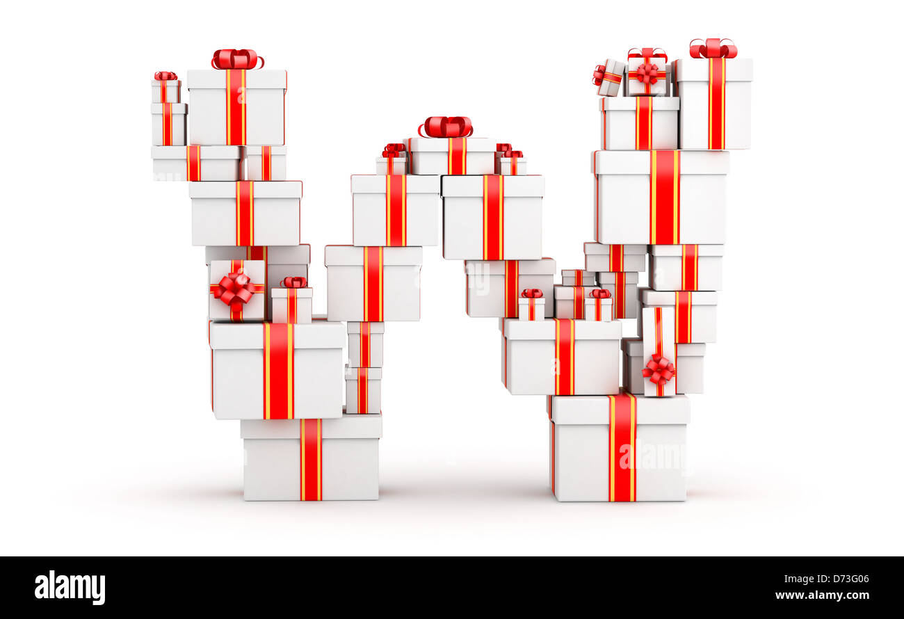 Letter W from boxes of gifts decorated with red ribbons Stock Photo - Alamy