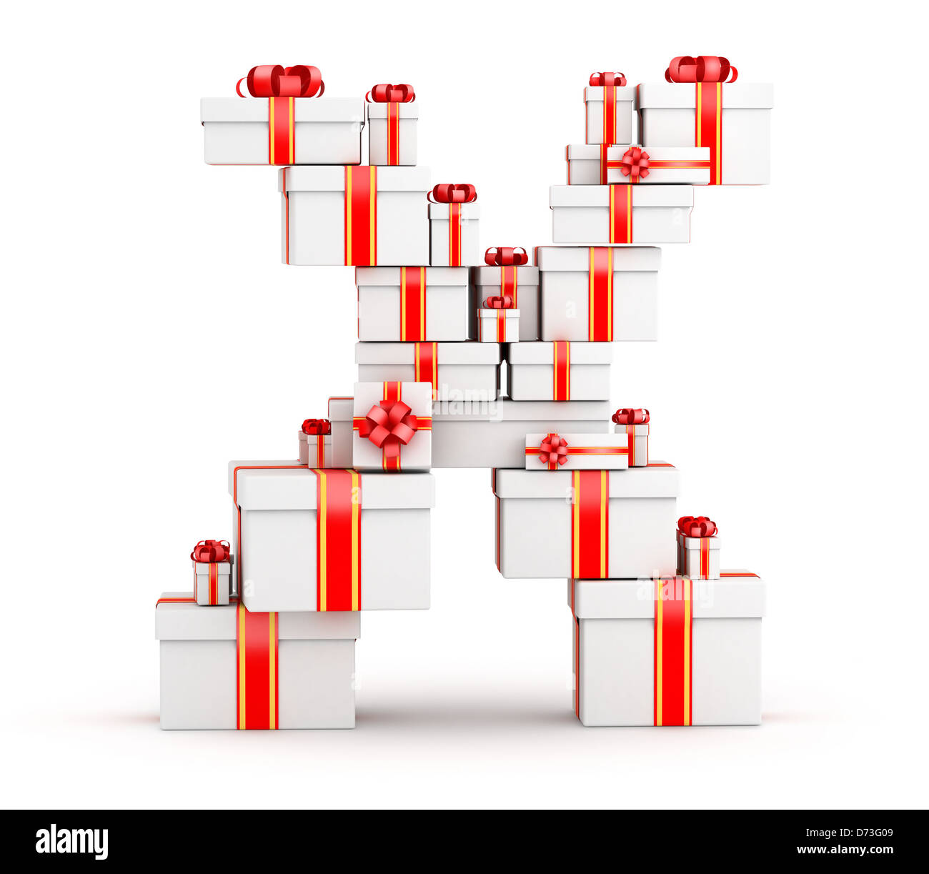 Letter X from boxes of gifts decorated with red ribbons Stock Photo - Alamy