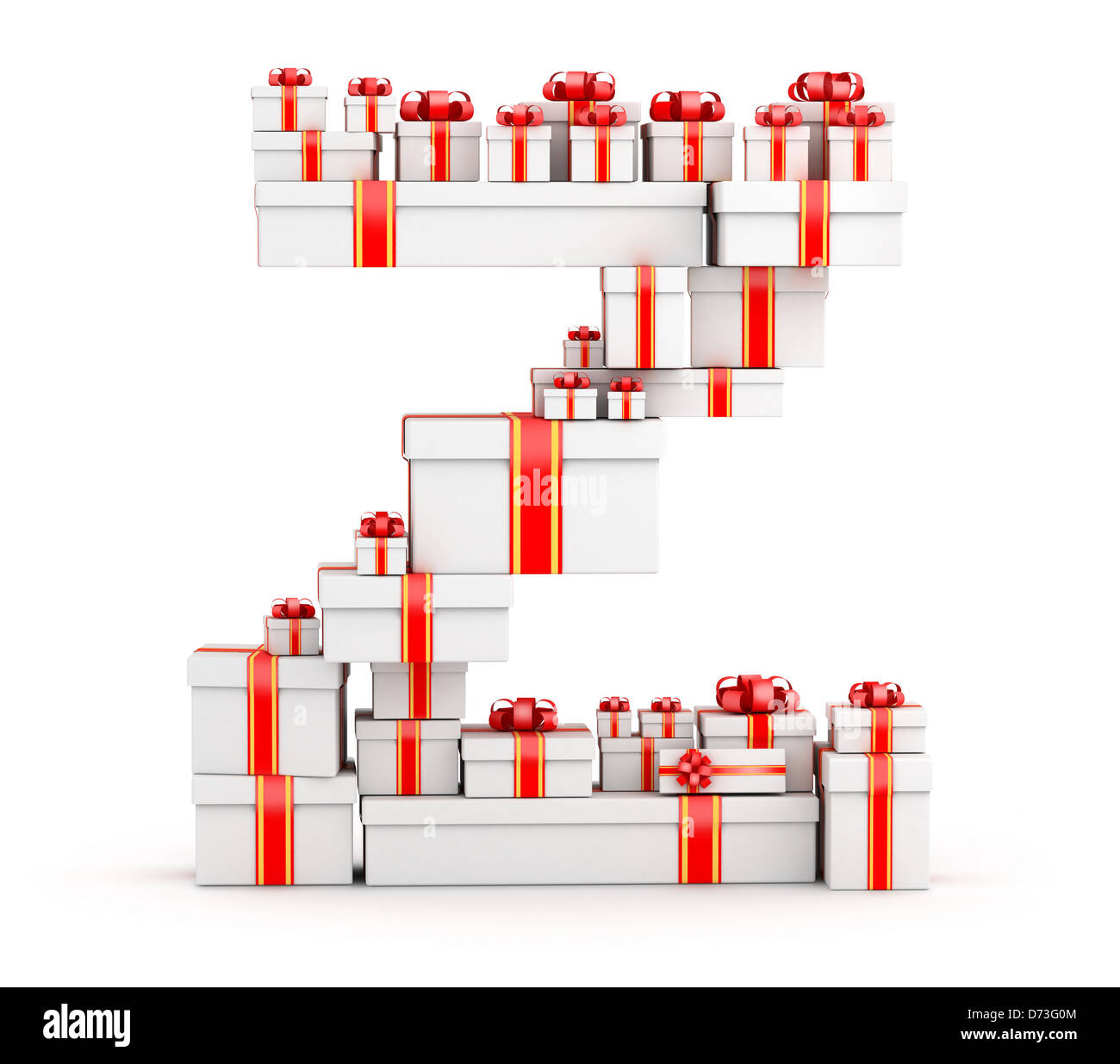Letter Z from boxes of gifts decorated with red ribbons Stock Photo - Alamy