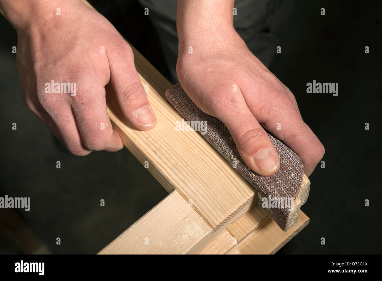 Berlin, Germany, carpenter when sanding a window frame Stock Photo - Alamy