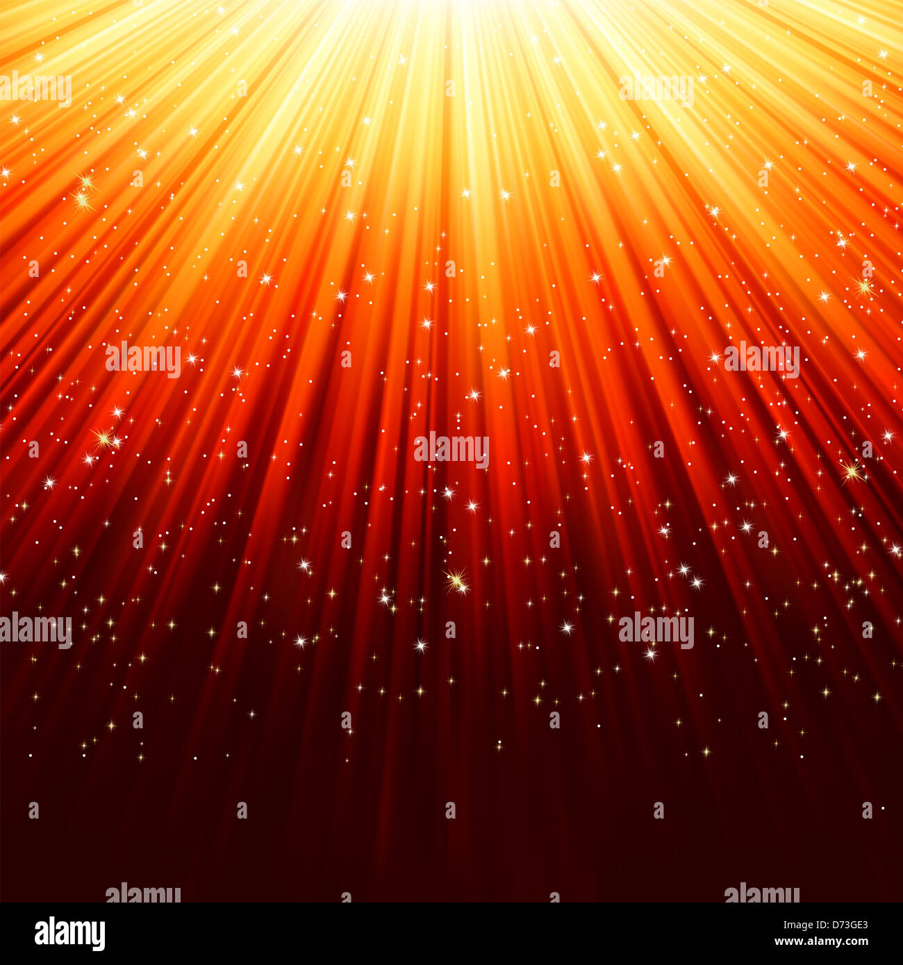 Snowflakes and stars descending on a path of golden light Stock Photo ...