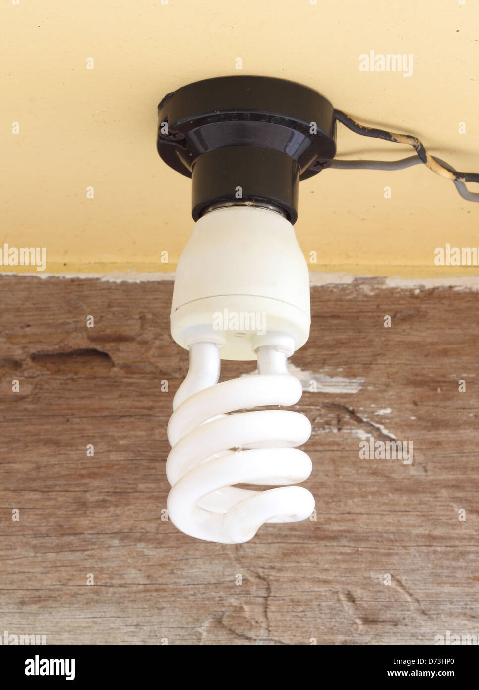 energy saving fluorescent light bulb on ceiling Stock Photo - Alamy