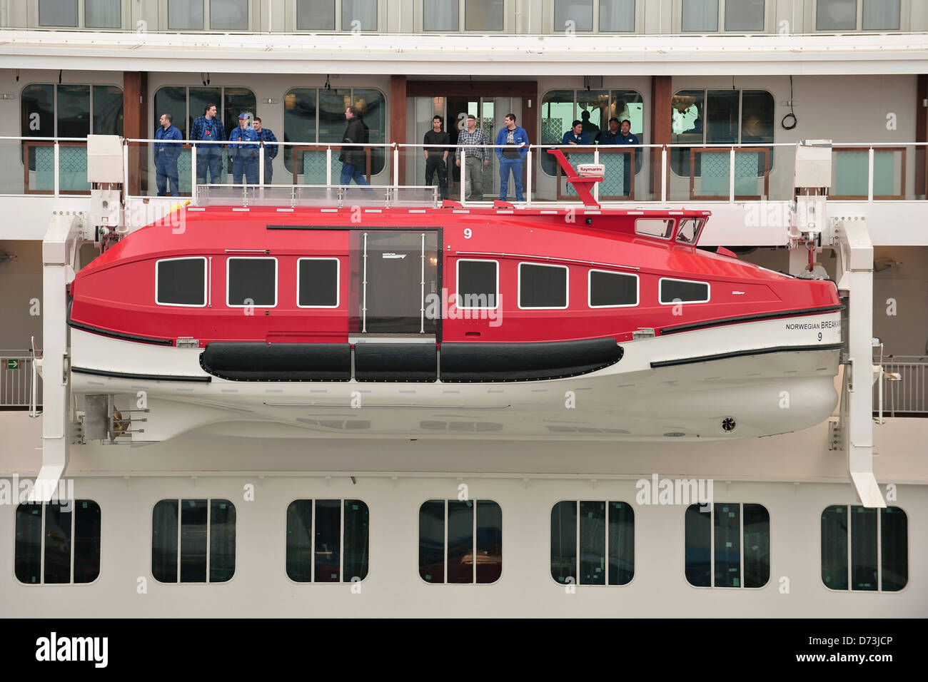 Bremerhaven, Germany, Lifeboat on the outside of the cruise ship ...