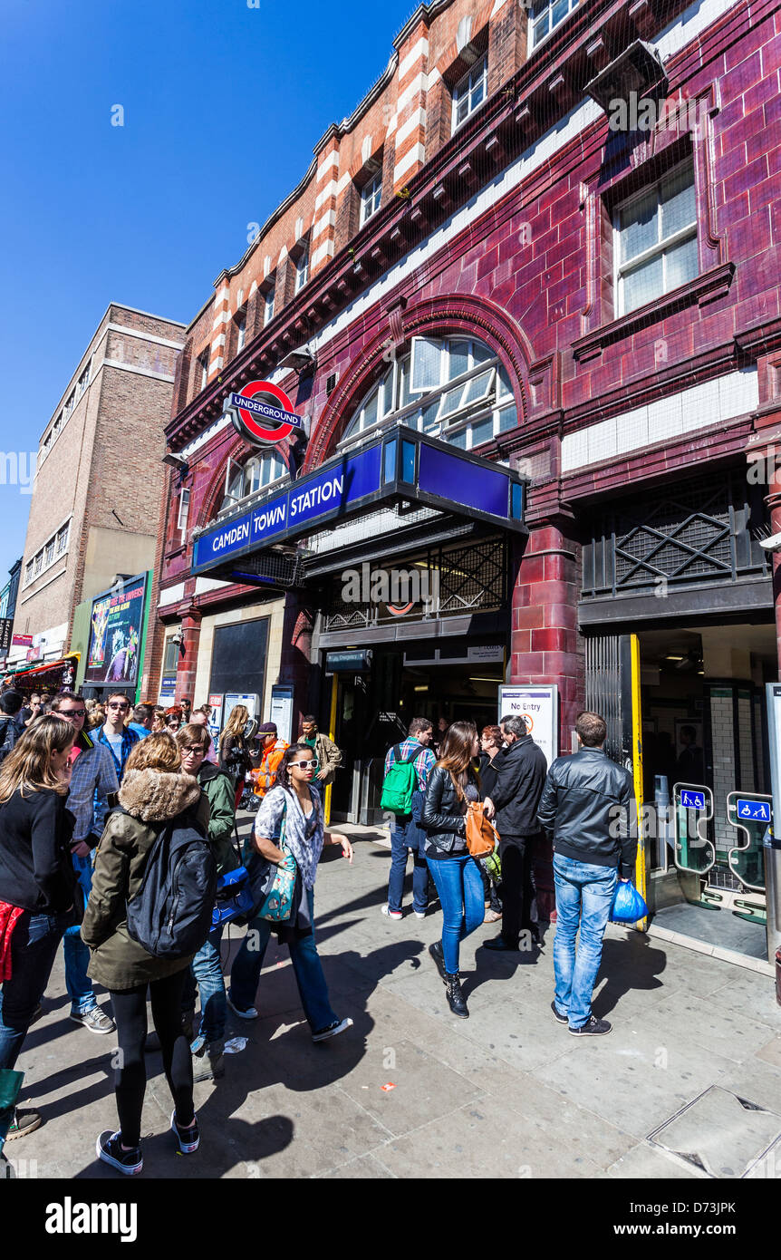 Busy pavement just outside Camden Town Underground Station, Camden ...