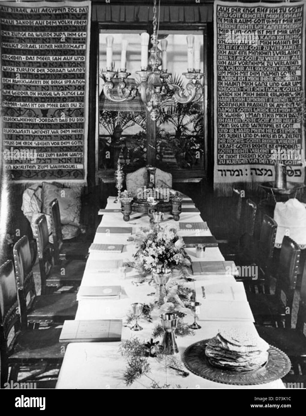 This photograph shows a table set for the Passover Seder at the ...