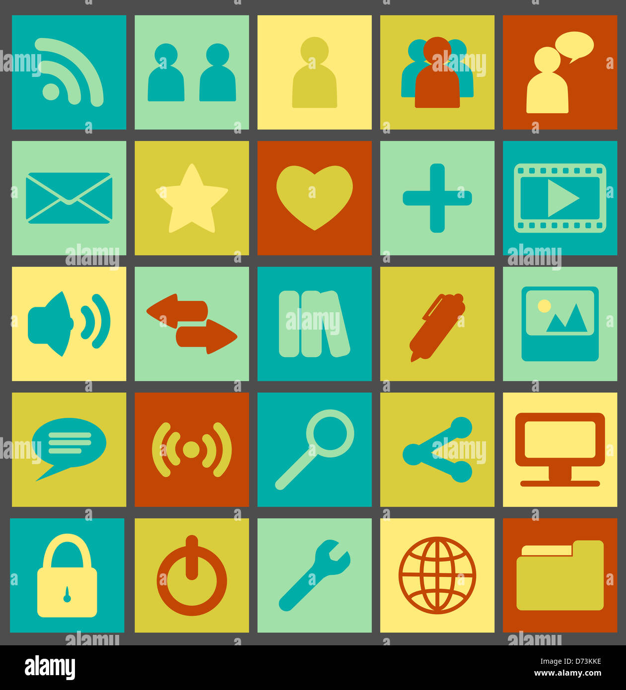 Set of 25 retro colored media icons Stock Photo - Alamy