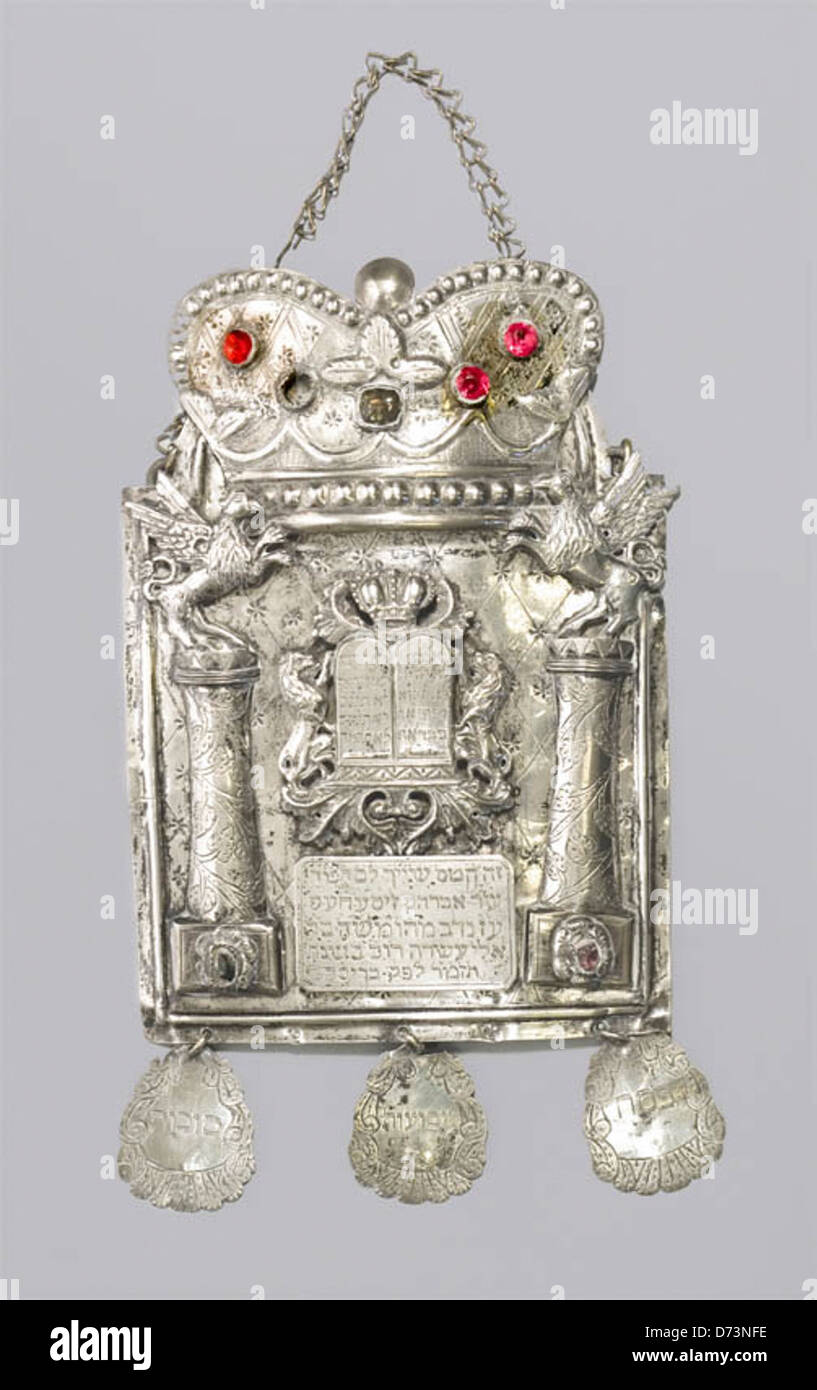 This image shows a silver Torah shield from Brisk, Lithuania. The ...
