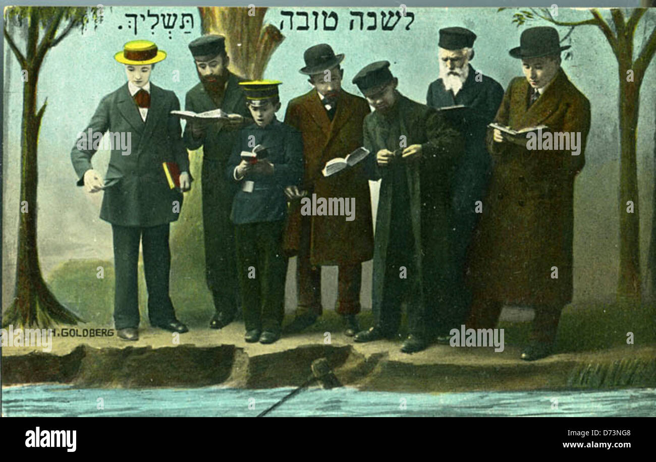 This Rosh Hashanah greeting card features an image of tashlikh, a ...