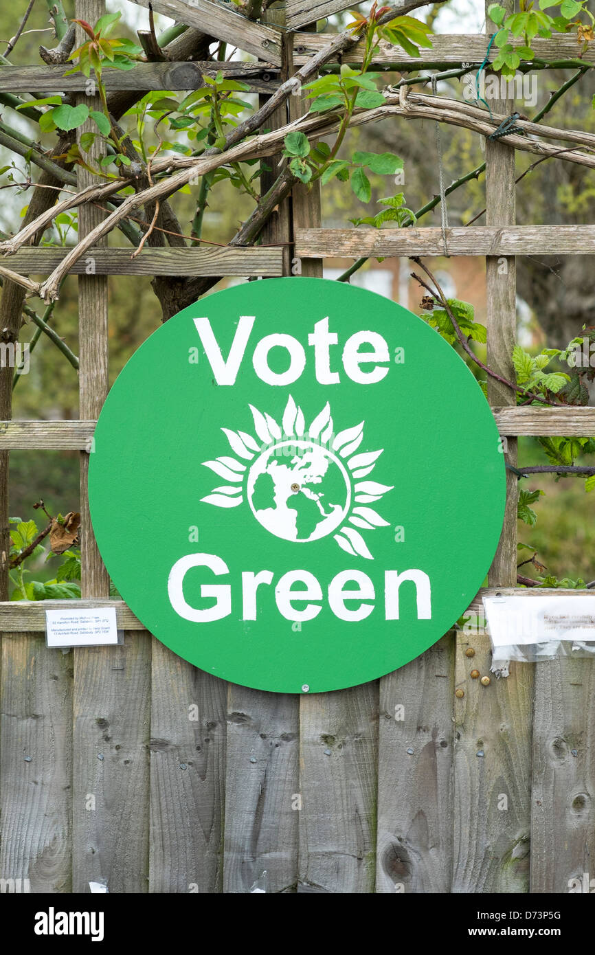 Circular Vote Green Party sign attached to a wooden fence Stock Photo ...