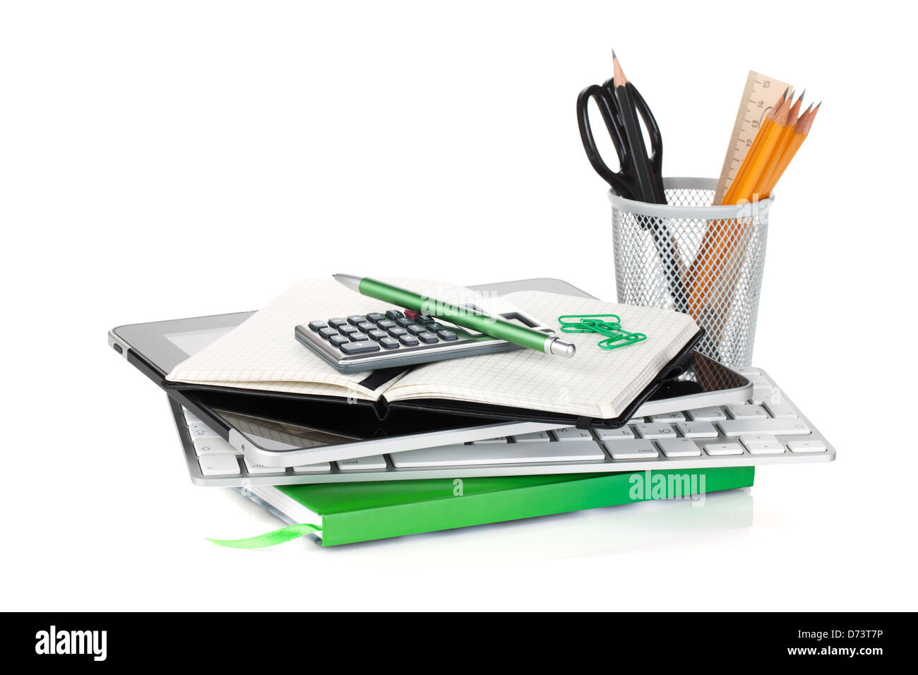 Office supplies and computer devices. Isolated on white background ...
