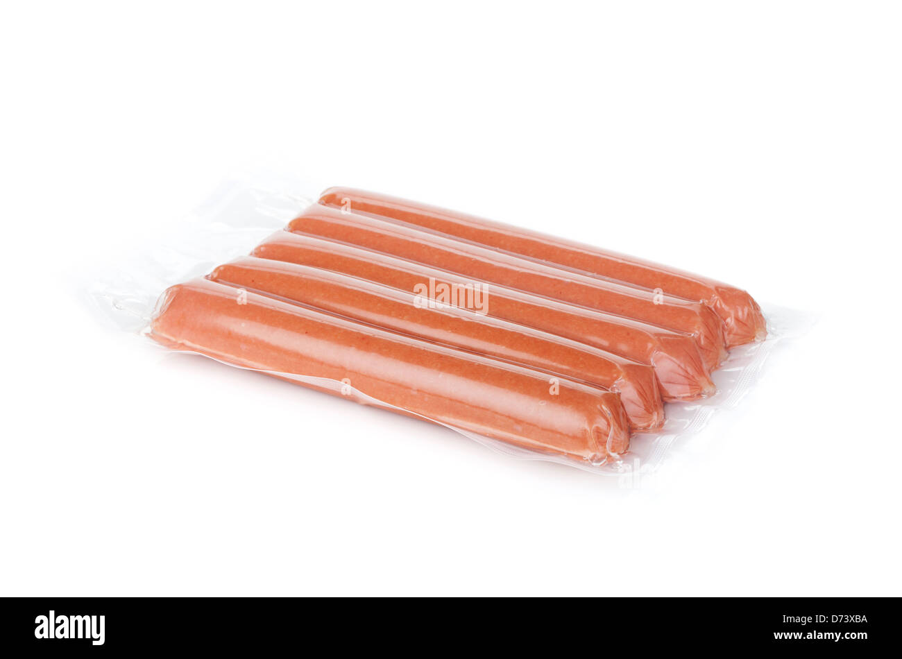 Five sausages pack. Isolated on white background Stock Photo - Alamy