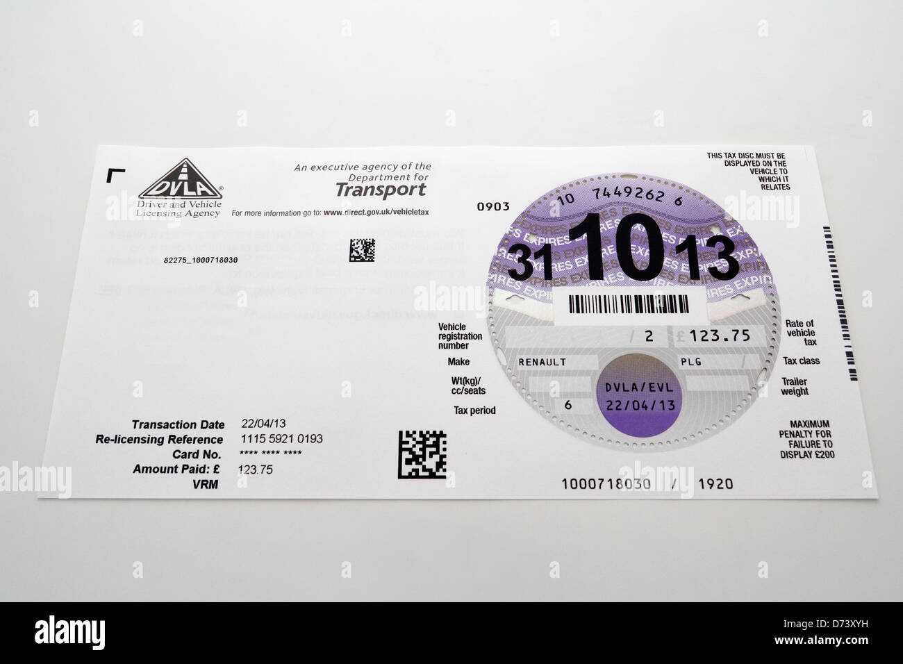 Car tax disc Stock Photo - Alamy