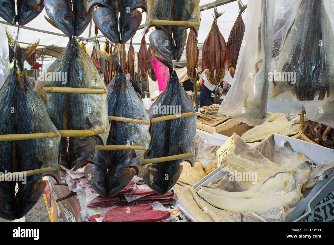 Assorted salt fish on display at a market stall Stock Photo - Alamy