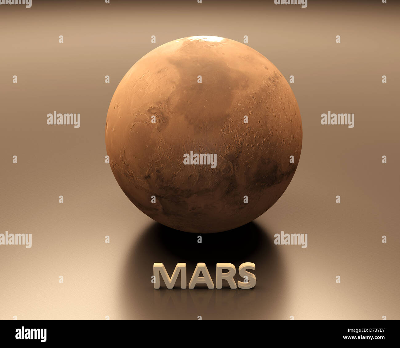 A rendered presentation of the planet Mars with caption Stock Photo - Alamy