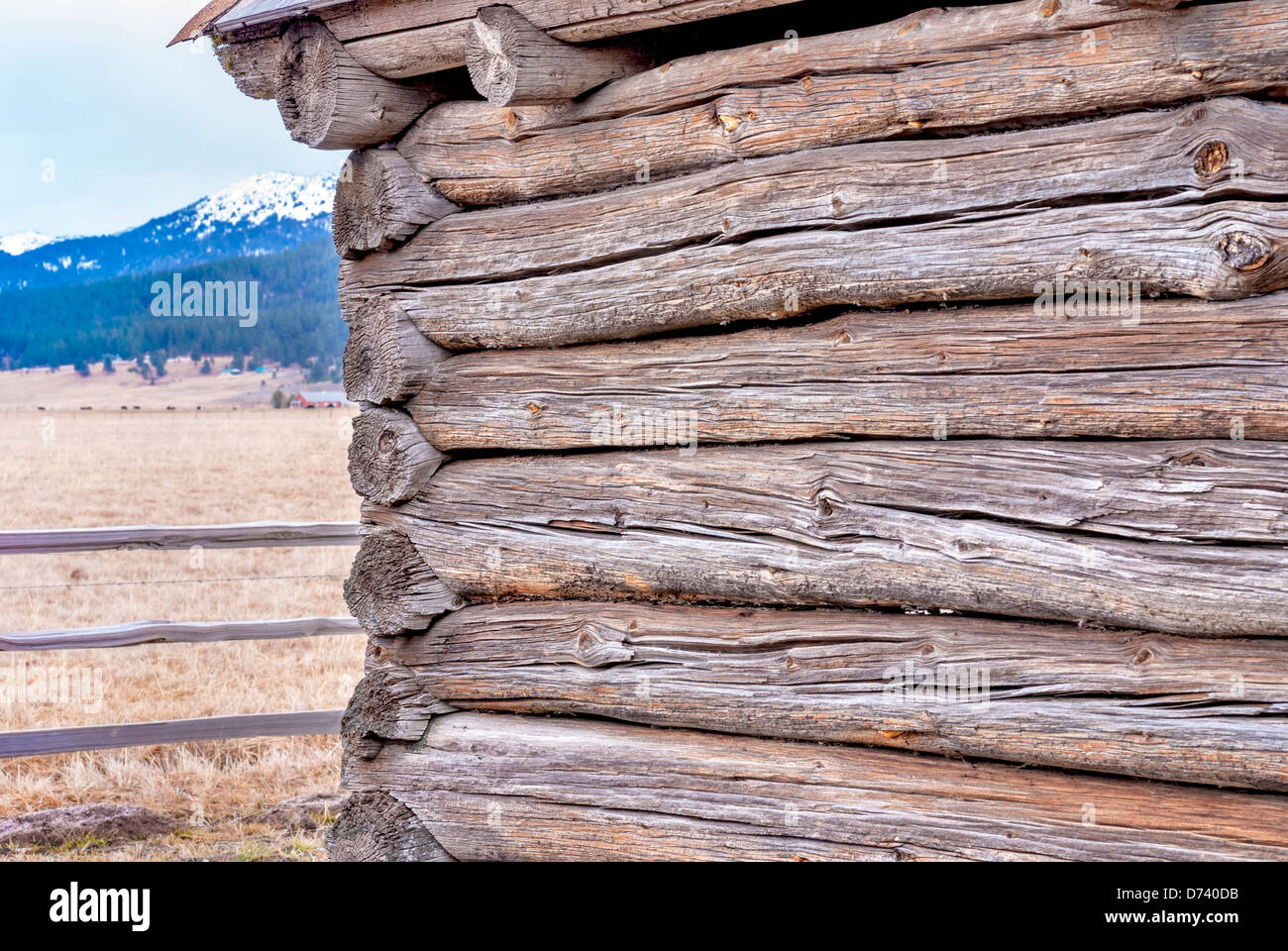 Log cabin detail of carved logs Stock Photo - Alamy