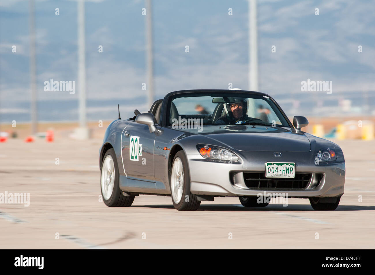 A 2005 Gray Honda S2000 Convertible in an autocross race at a regional ...