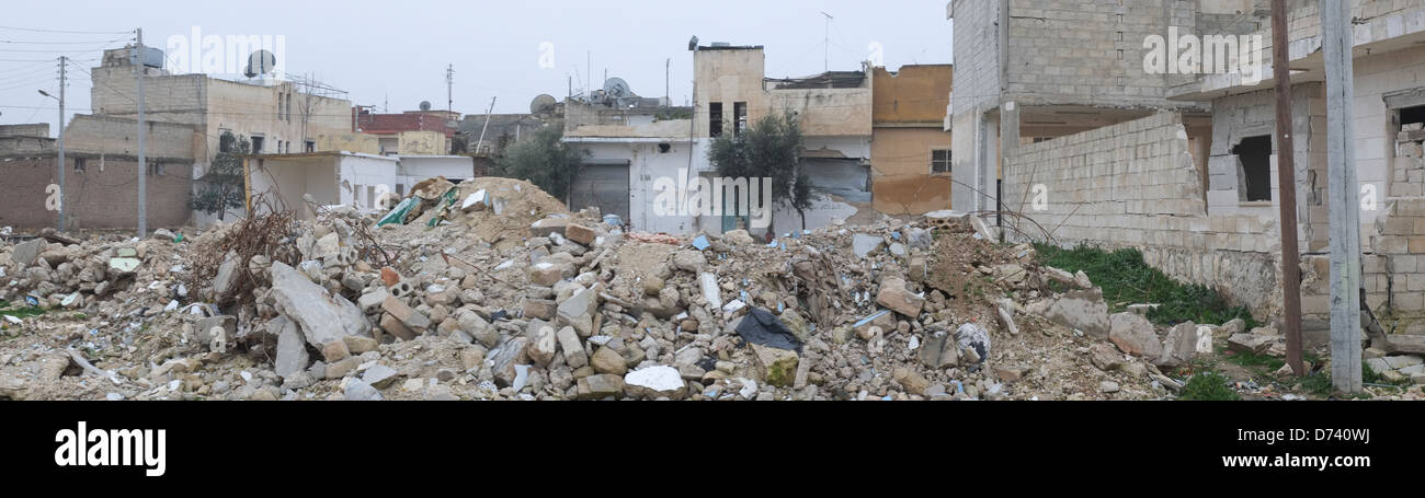 Panoramic picture of the destroyed Souk, Azaz, Syria Stock Photo - Alamy
