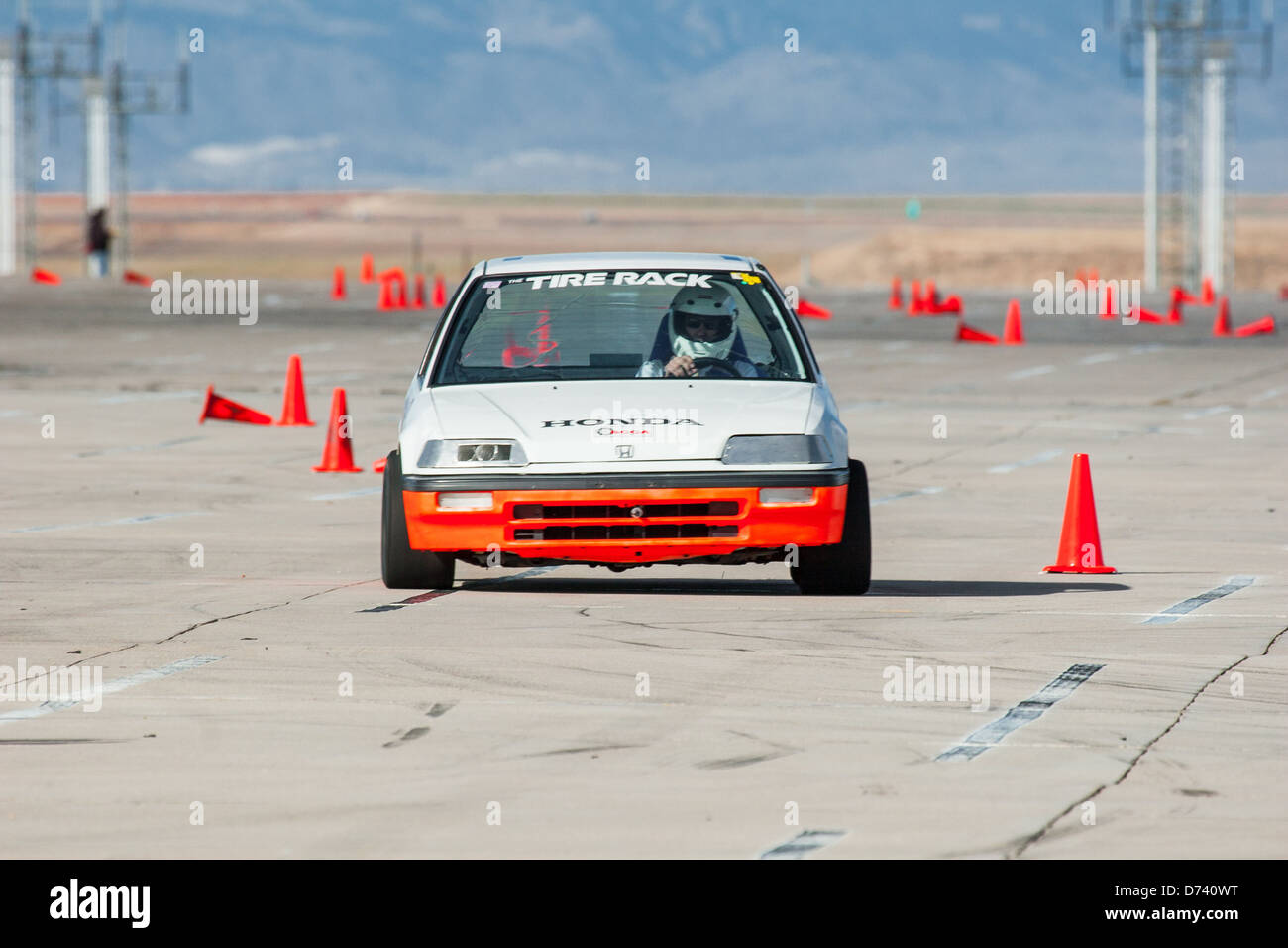 A 1989 White Honda Civic in an autocross race at a regional Sports Car ...