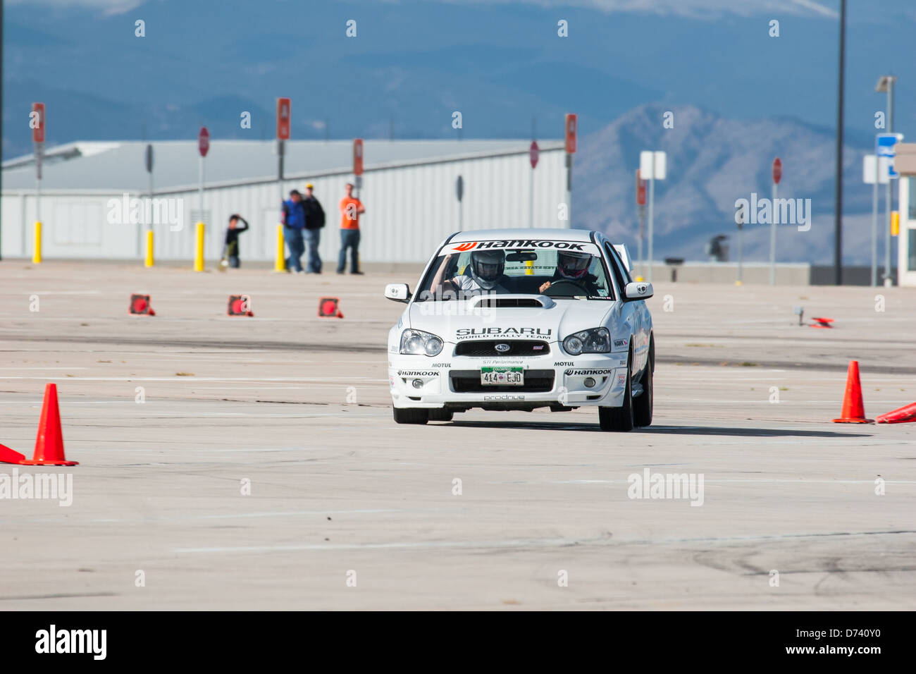 A 2004 White Subaru STI in an autocross race at a regional Sports Car ...
