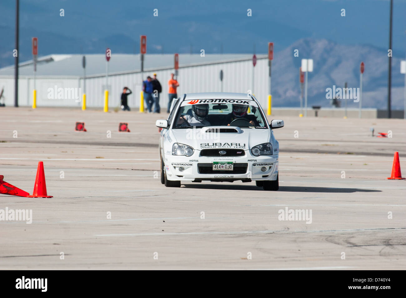 2004 White Subaru STI in an autocross race at a regional Sports Car ...