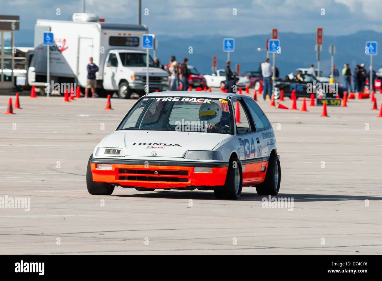 A 1989 White Honda Civic in an autocross race at a regional Sports Car ...