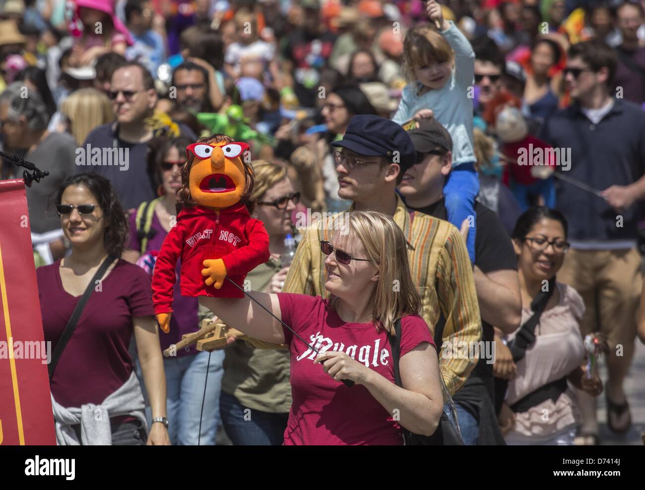 Los Angeles, California, U.S. April 28, 2013. Participant show off ...