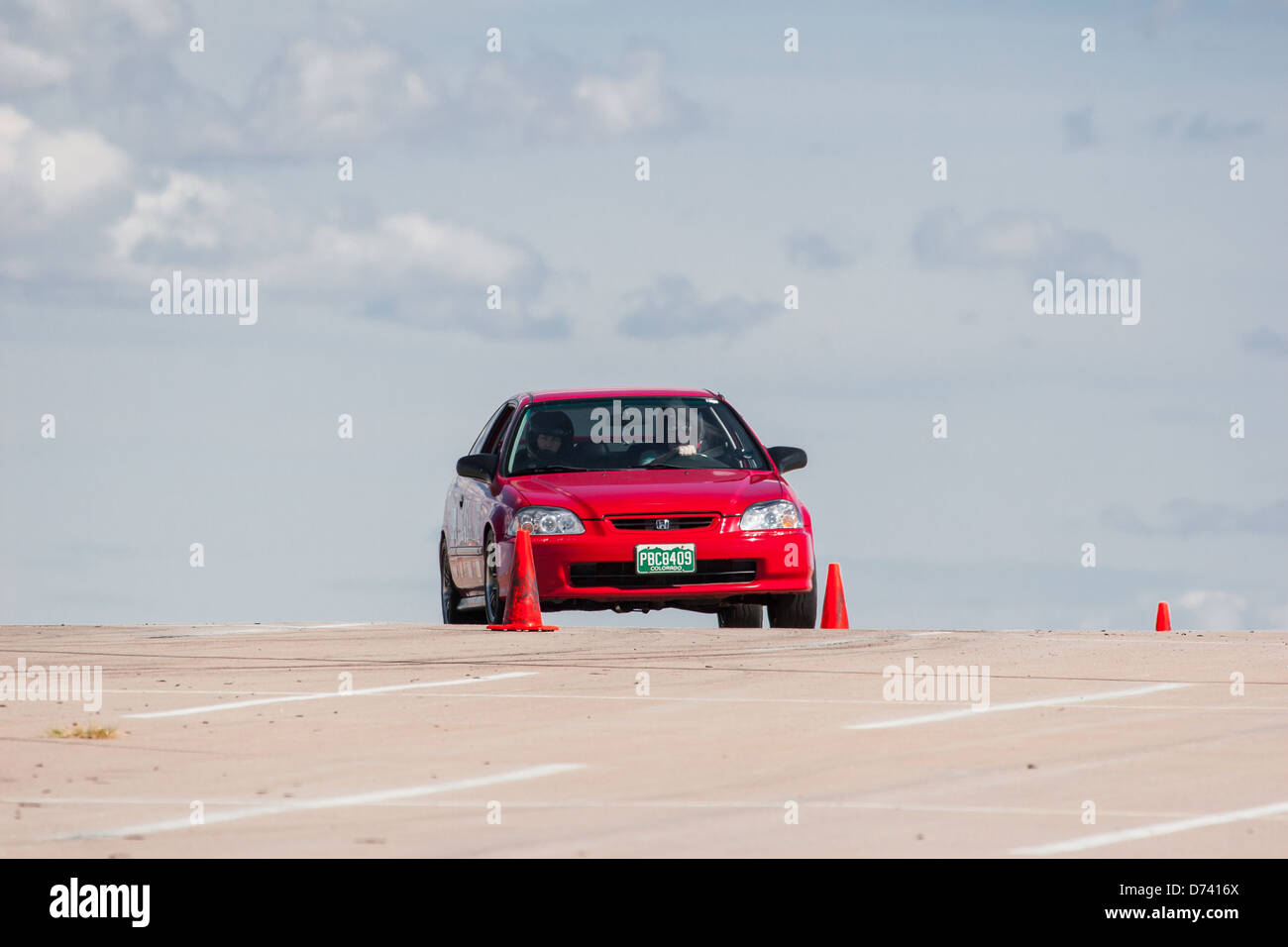 A 1996 Red Honda Civic in an autocross race at a regional Sports Car ...