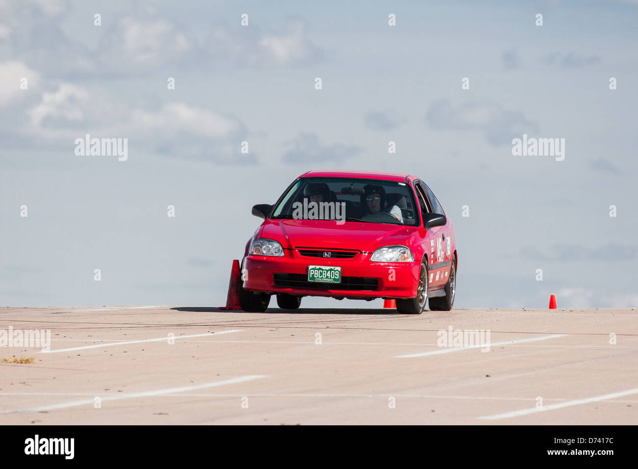 A 1996 Red Honda Civic in an autocross race at a regional Sports Car ...