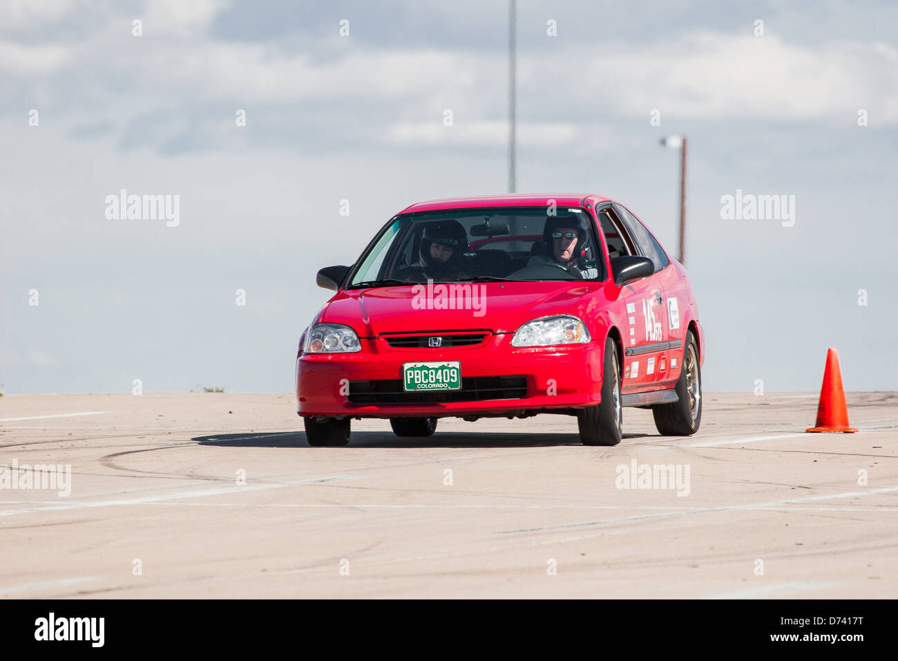 A 1996 Red Honda Civic in an autocross race at a regional Sports Car ...