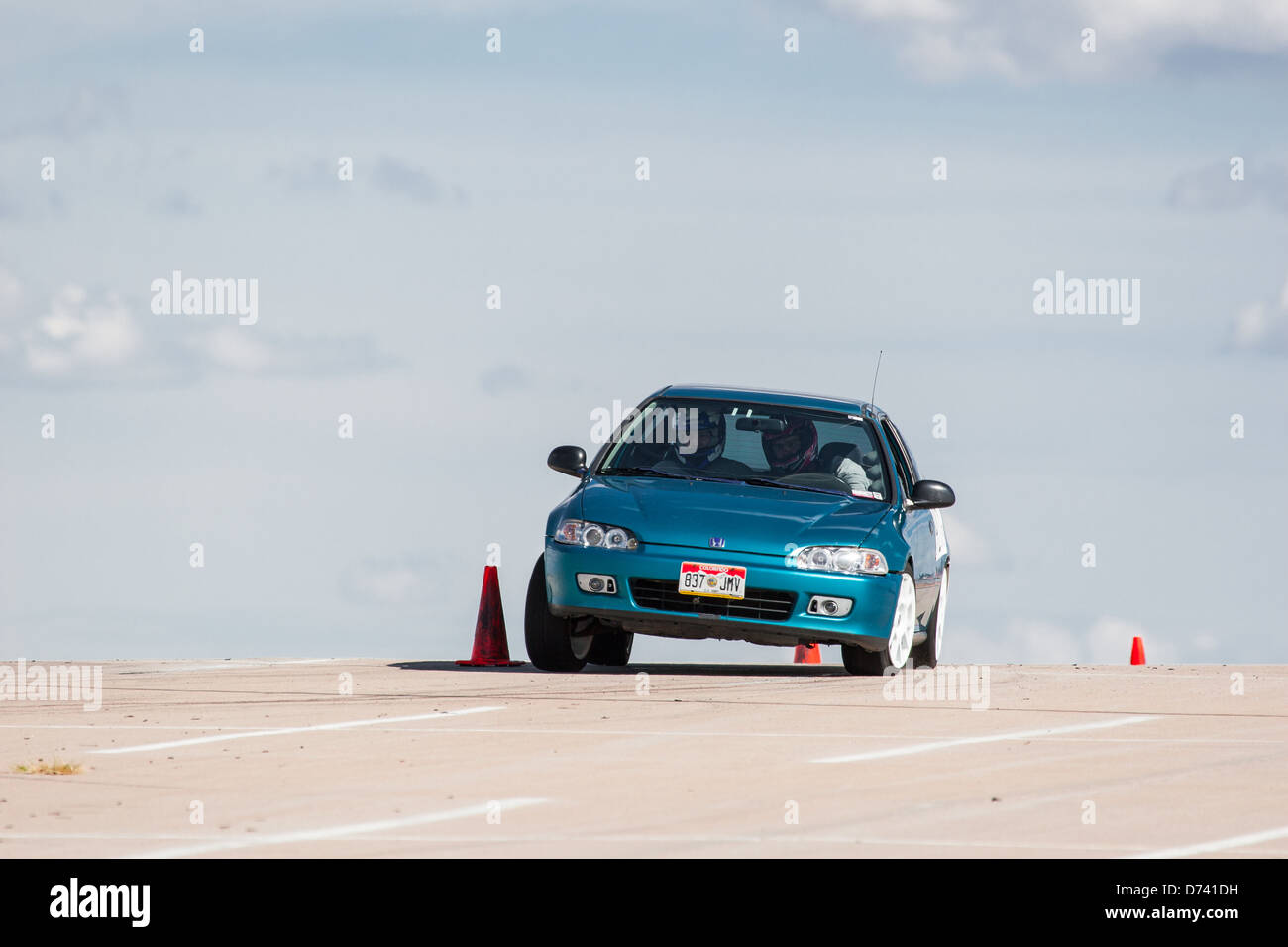 A 1992 Blue Honda Civic Hatchback in an autocross race at a regional ...