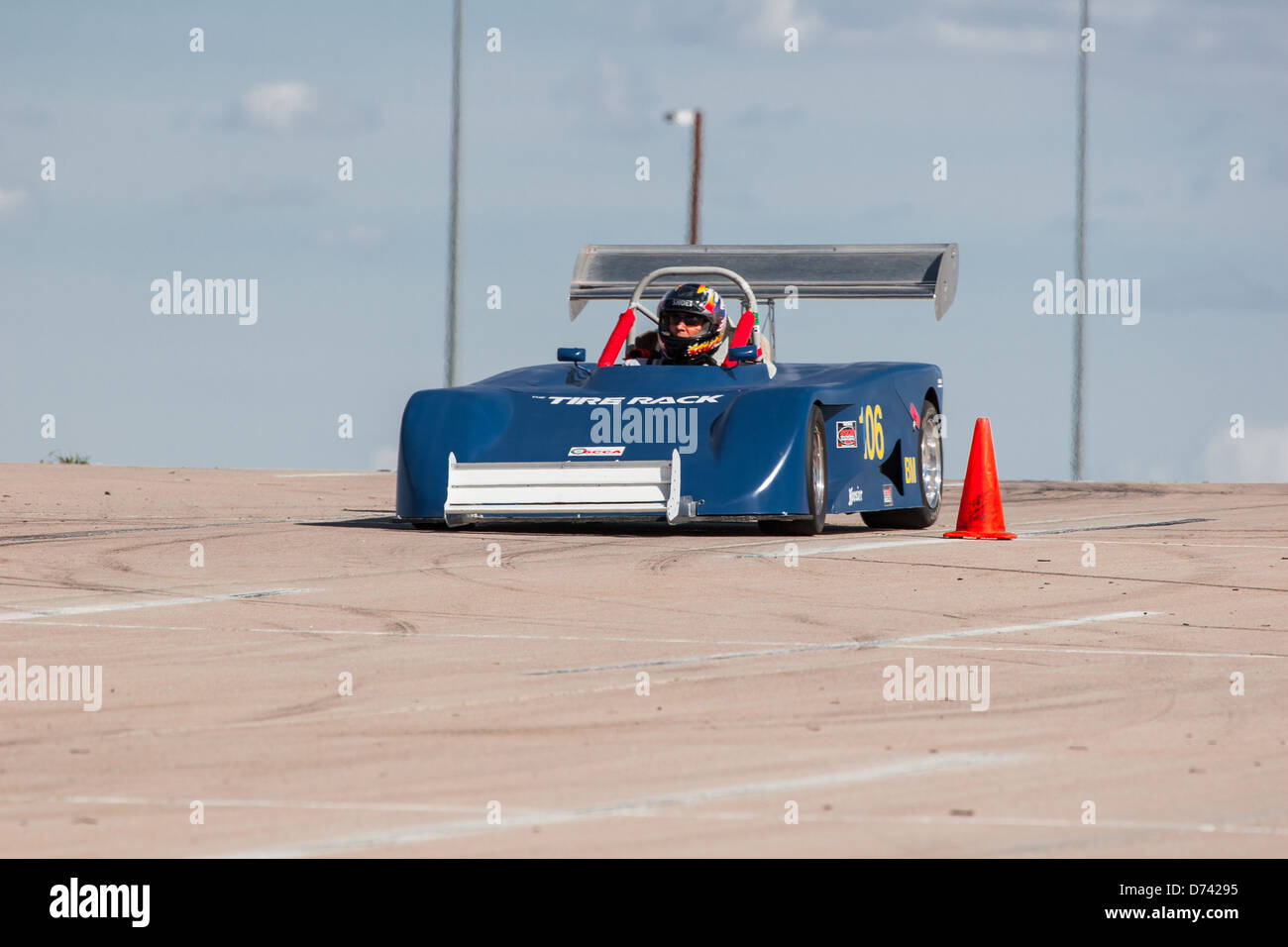 A blue 1998 Cheetah SR-1 B-Modified open wheel race car in an autocross ...