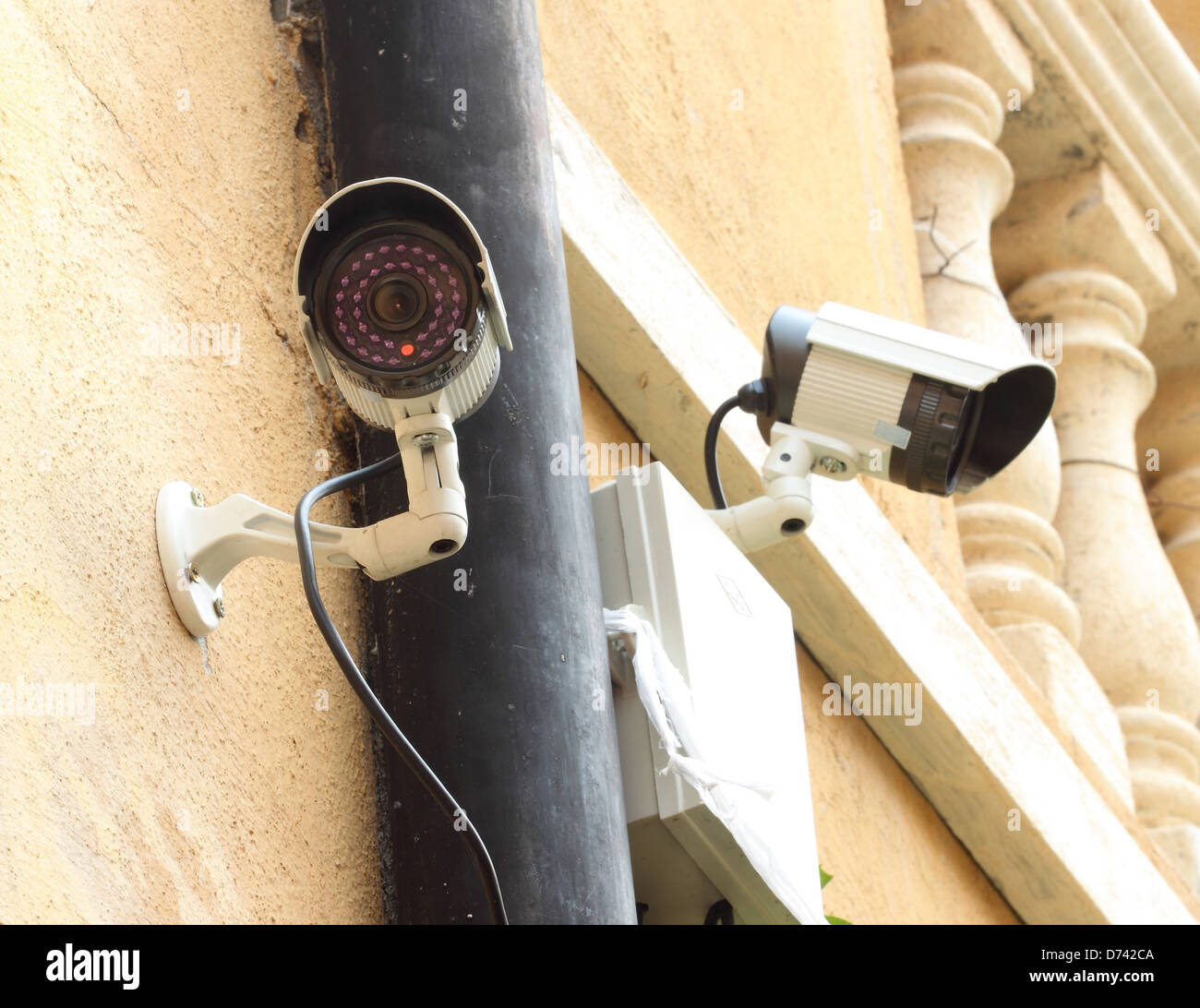 two security camera CCTV and box control on the wall Stock Photo - Alamy