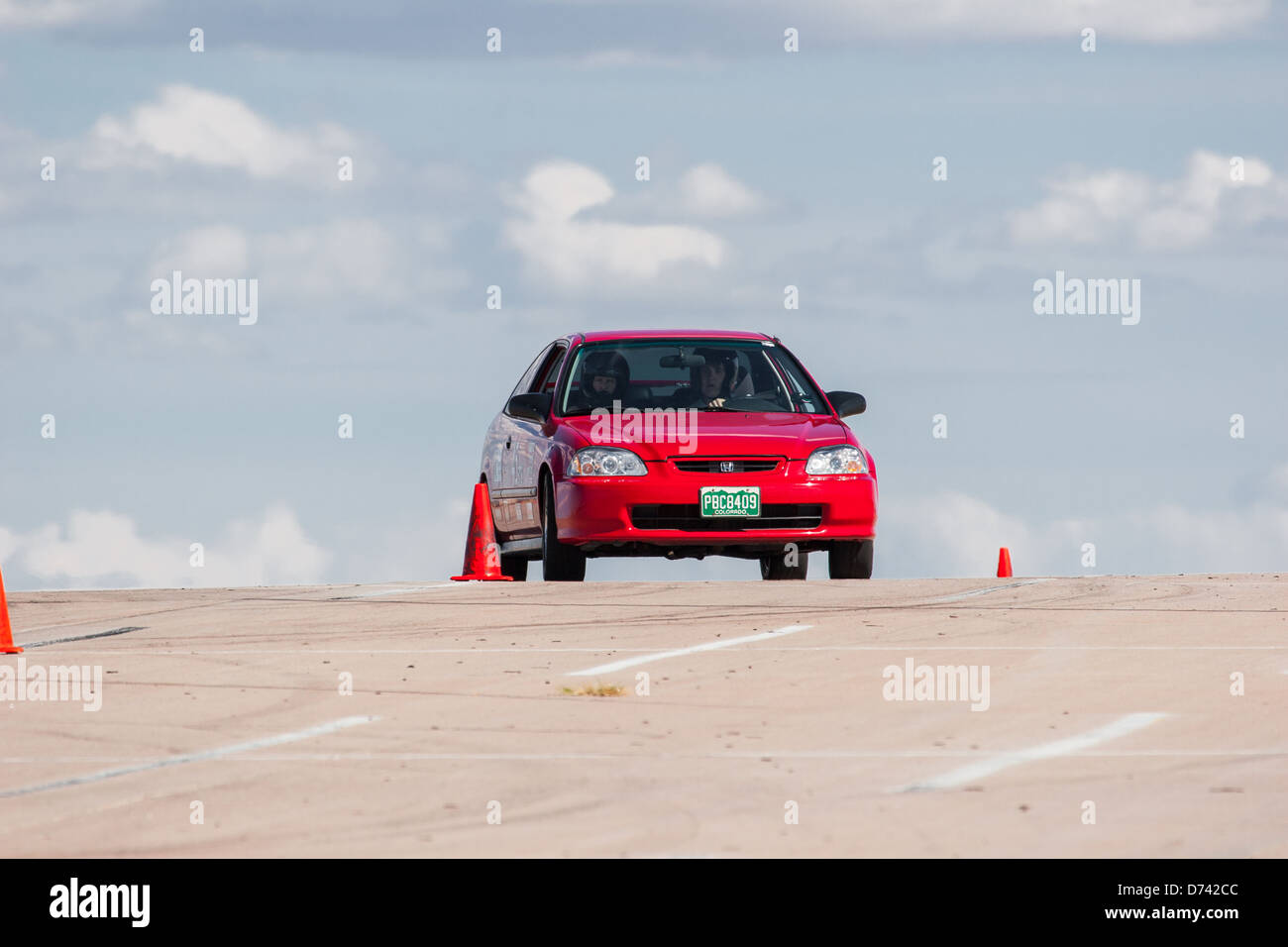 A 1996 Red Honda Civic in an autocross race at a regional Sports Car ...