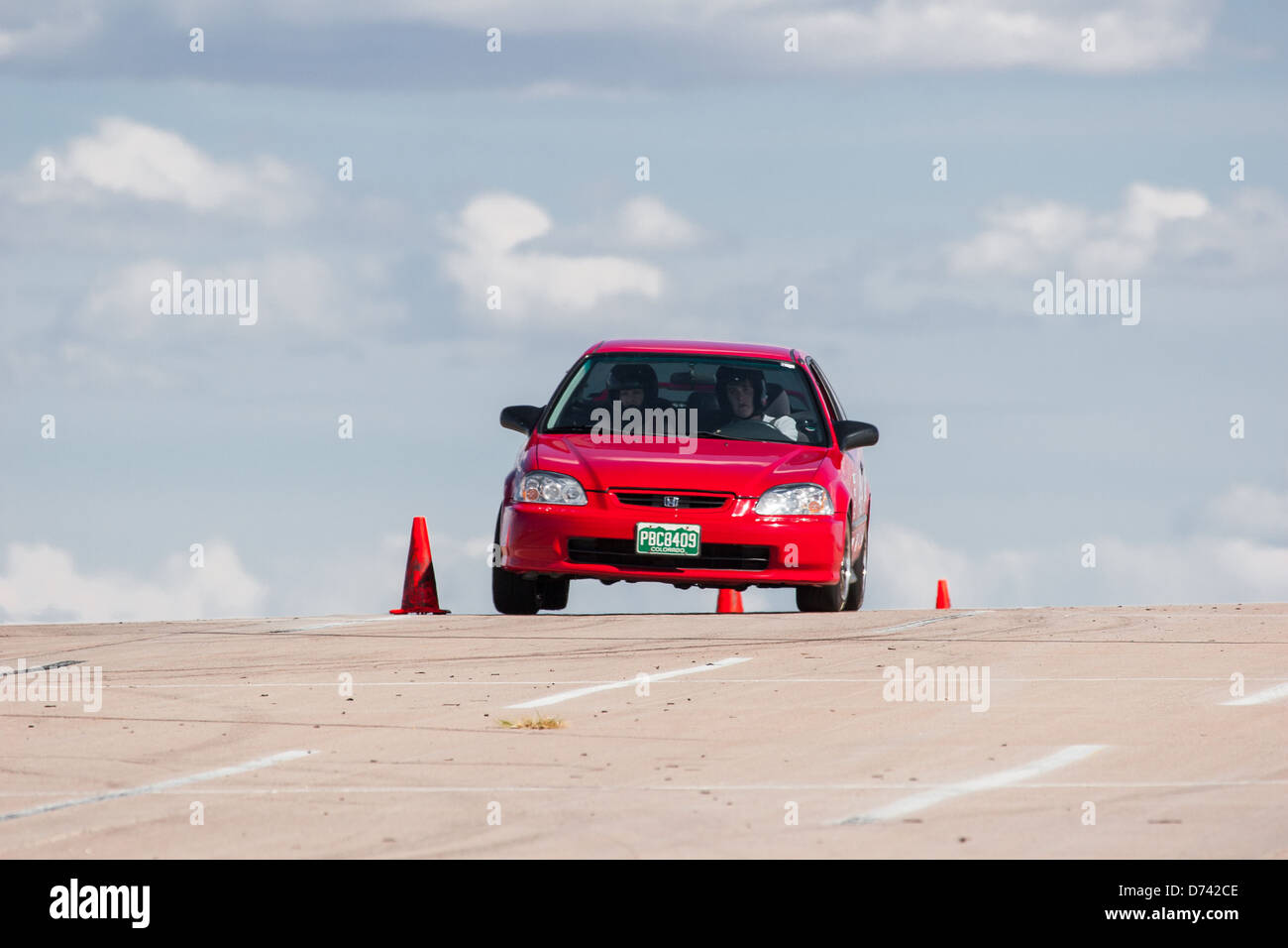 A 1996 Red Honda Civic in an autocross race at a regional Sports Car ...