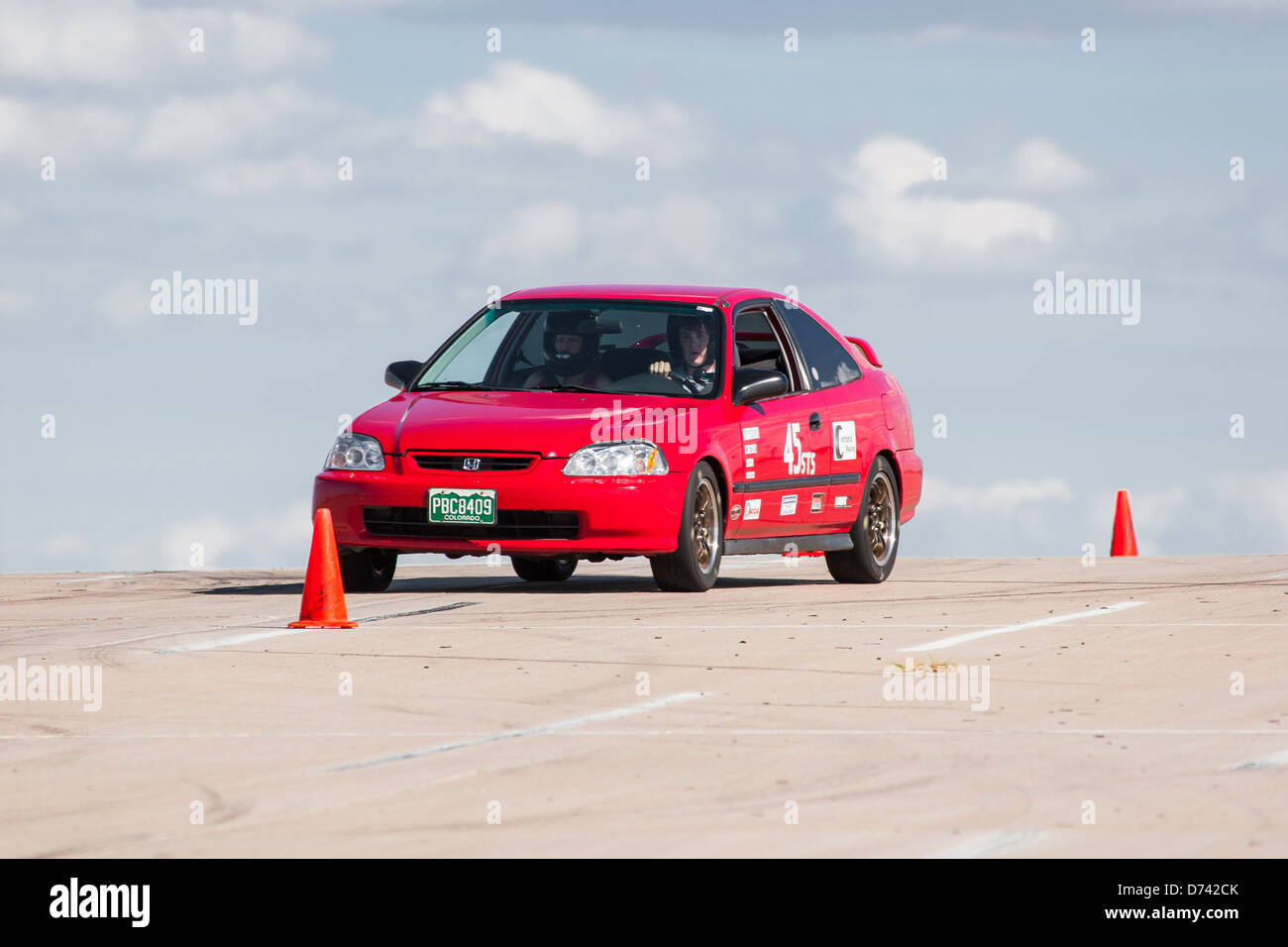 A 1996 Red Honda Civic in an autocross race at a regional Sports Car ...