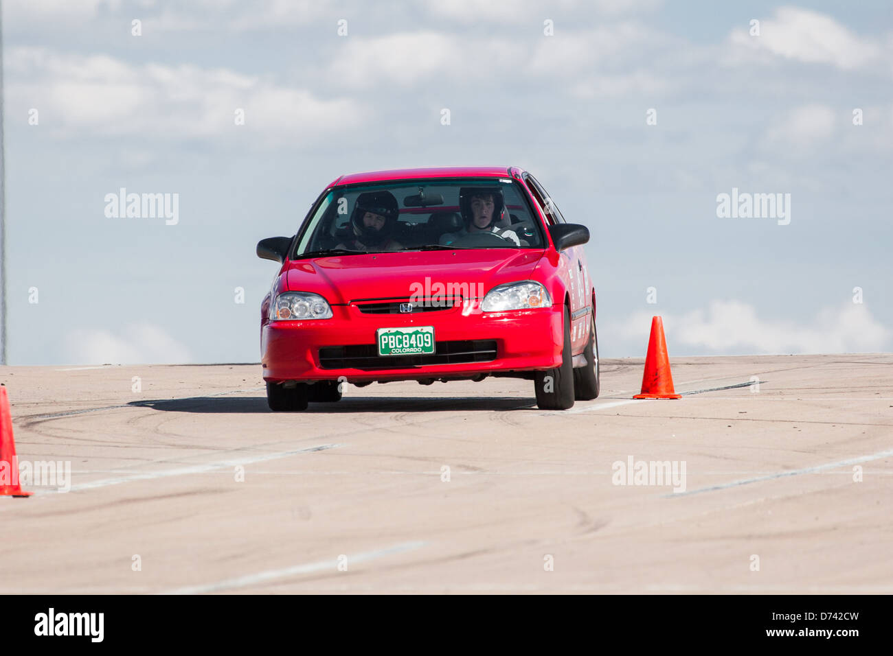 A 1996 Red Honda Civic in an autocross race at a regional Sports Car ...