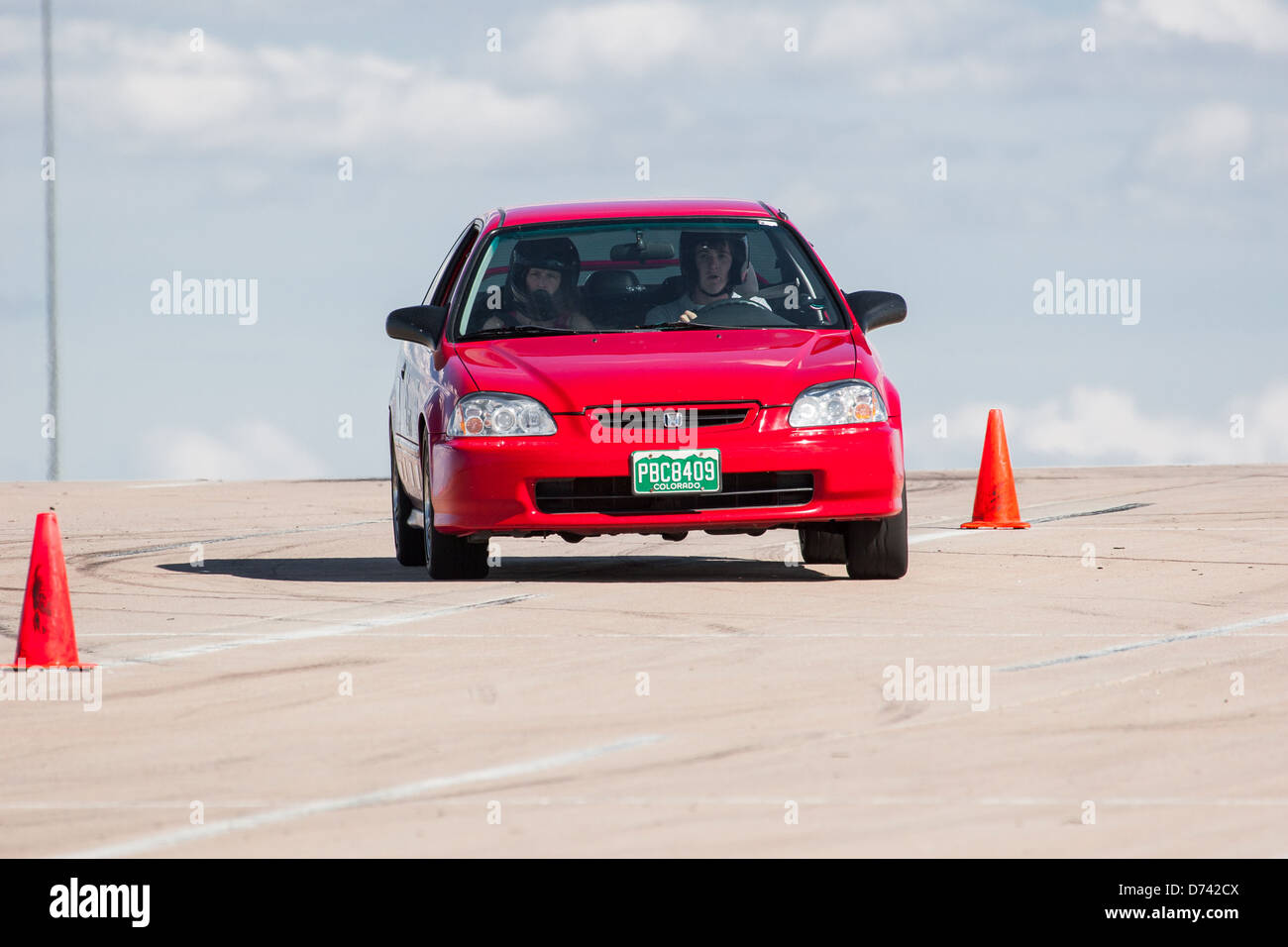 A 1996 Red Honda Civic in an autocross race at a regional Sports Car ...