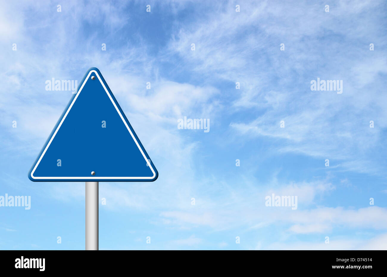 blue triangular road sign with sky balnk fort text Stock Photo - Alamy