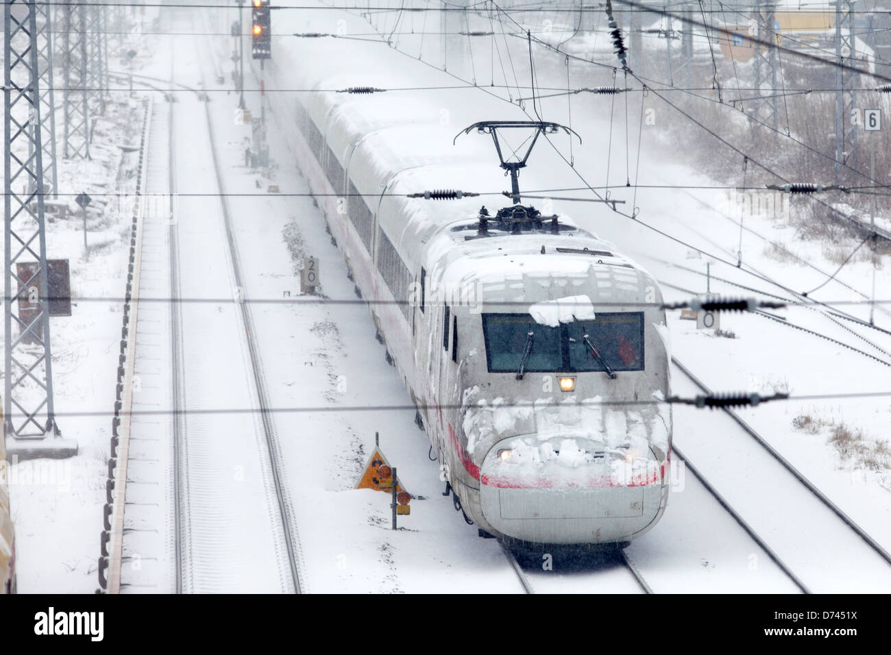Berlin, Germany, ICE and snow-covered tracks Stock Photo - Alamy