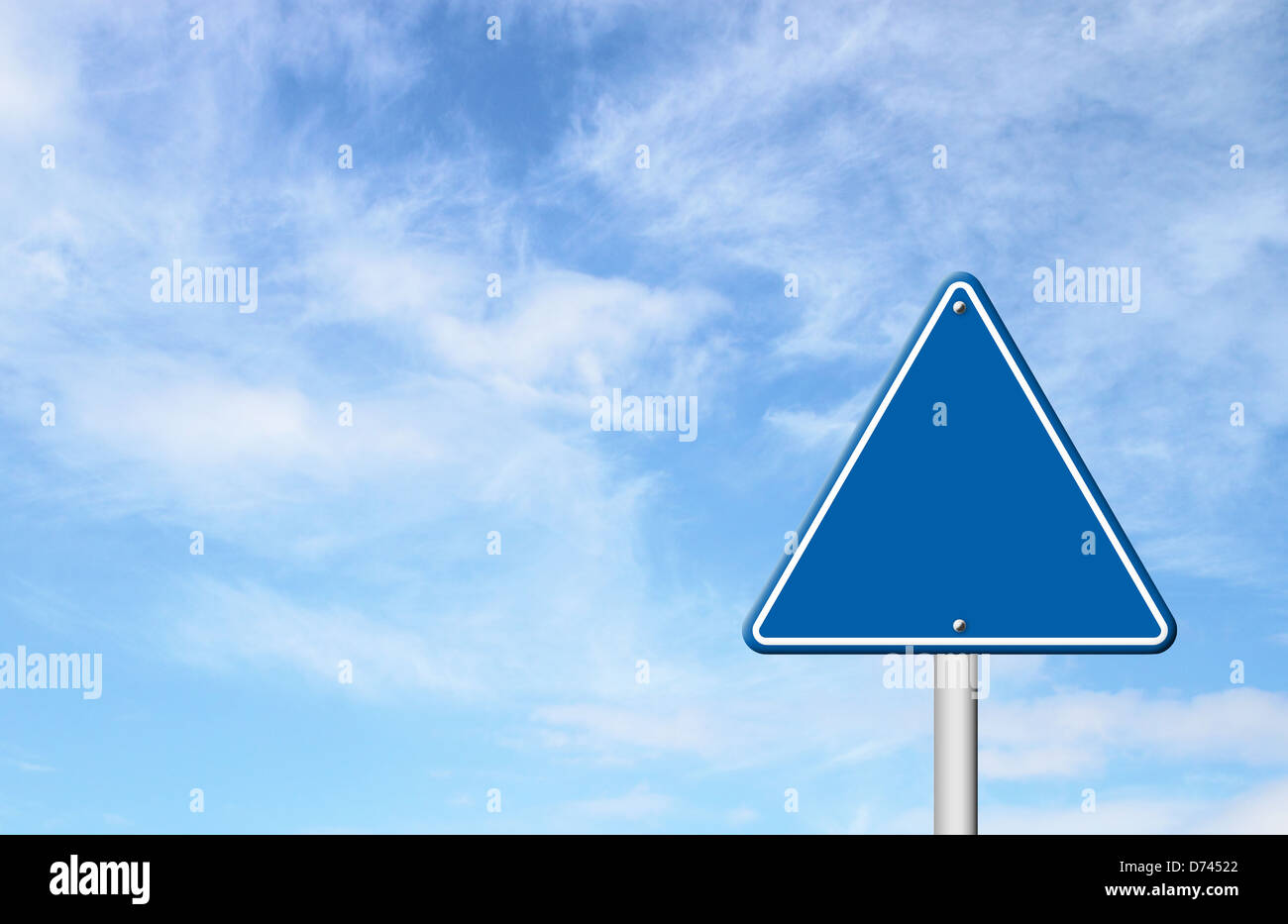 blue triangular road sign with sky balnk fort text Stock Photo - Alamy