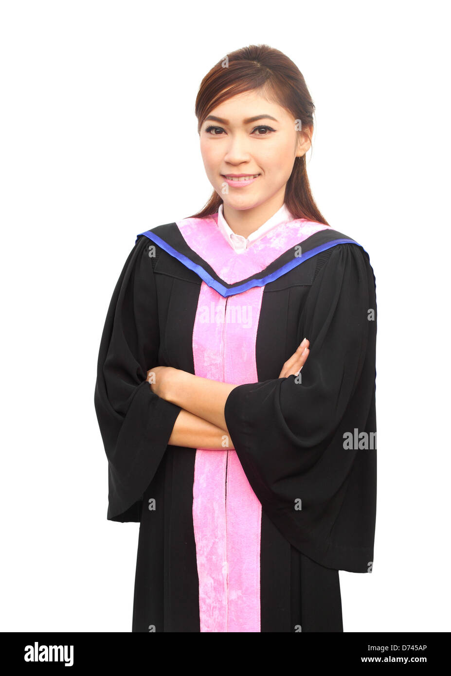 graduation women with degree suit on white background Stock Photo - Alamy
