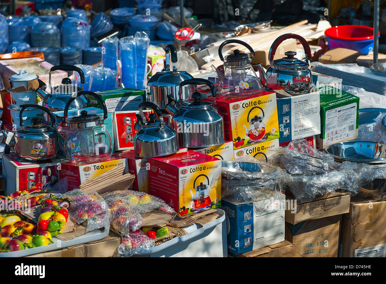 household items for sale at the swapmeet Stock Photo - Alamy