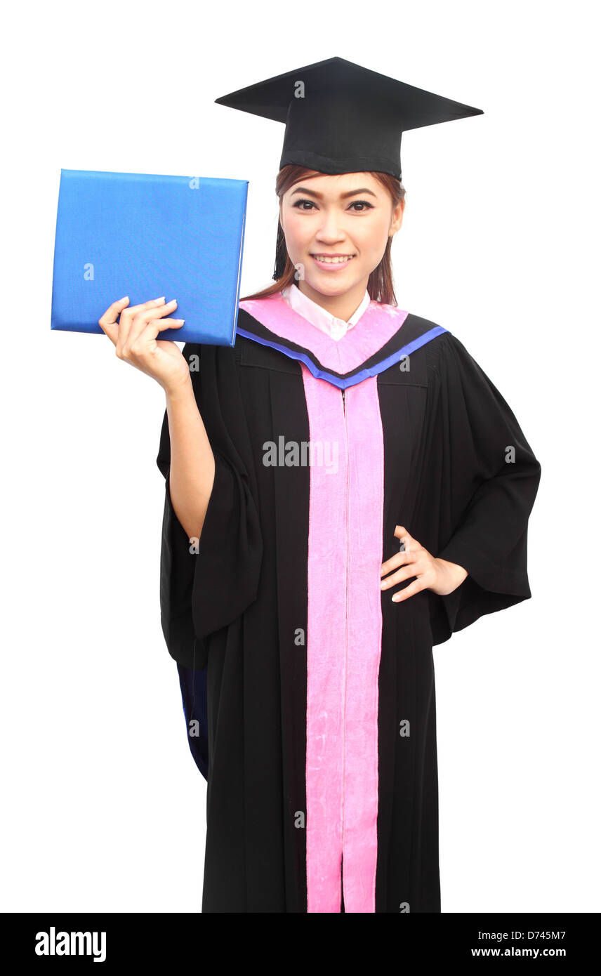 happy beautiful graduation girl holding her diploma Stock Photo - Alamy