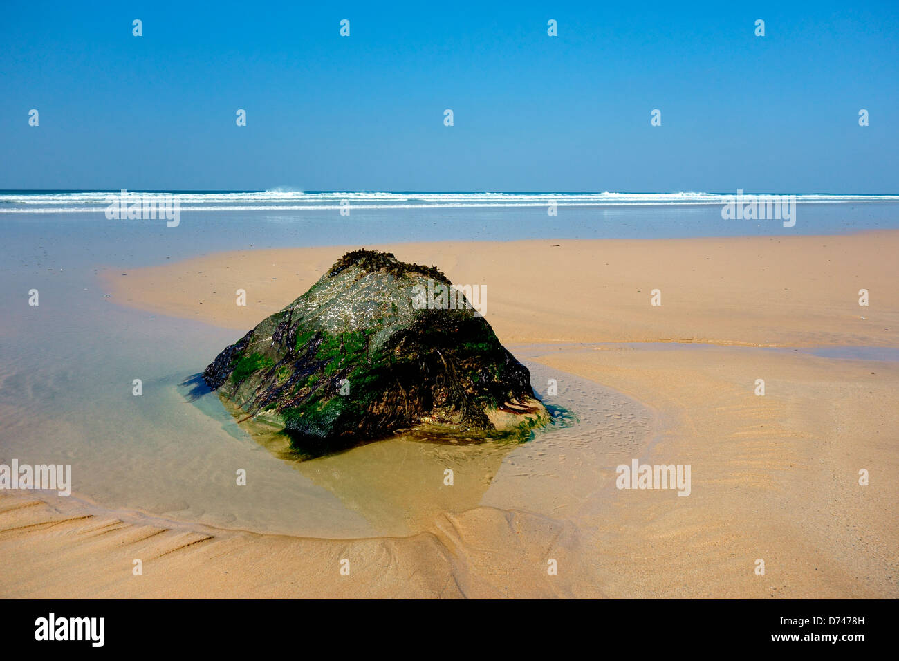 Exposed rock at low tide on sandy beach Stock Photo - Alamy