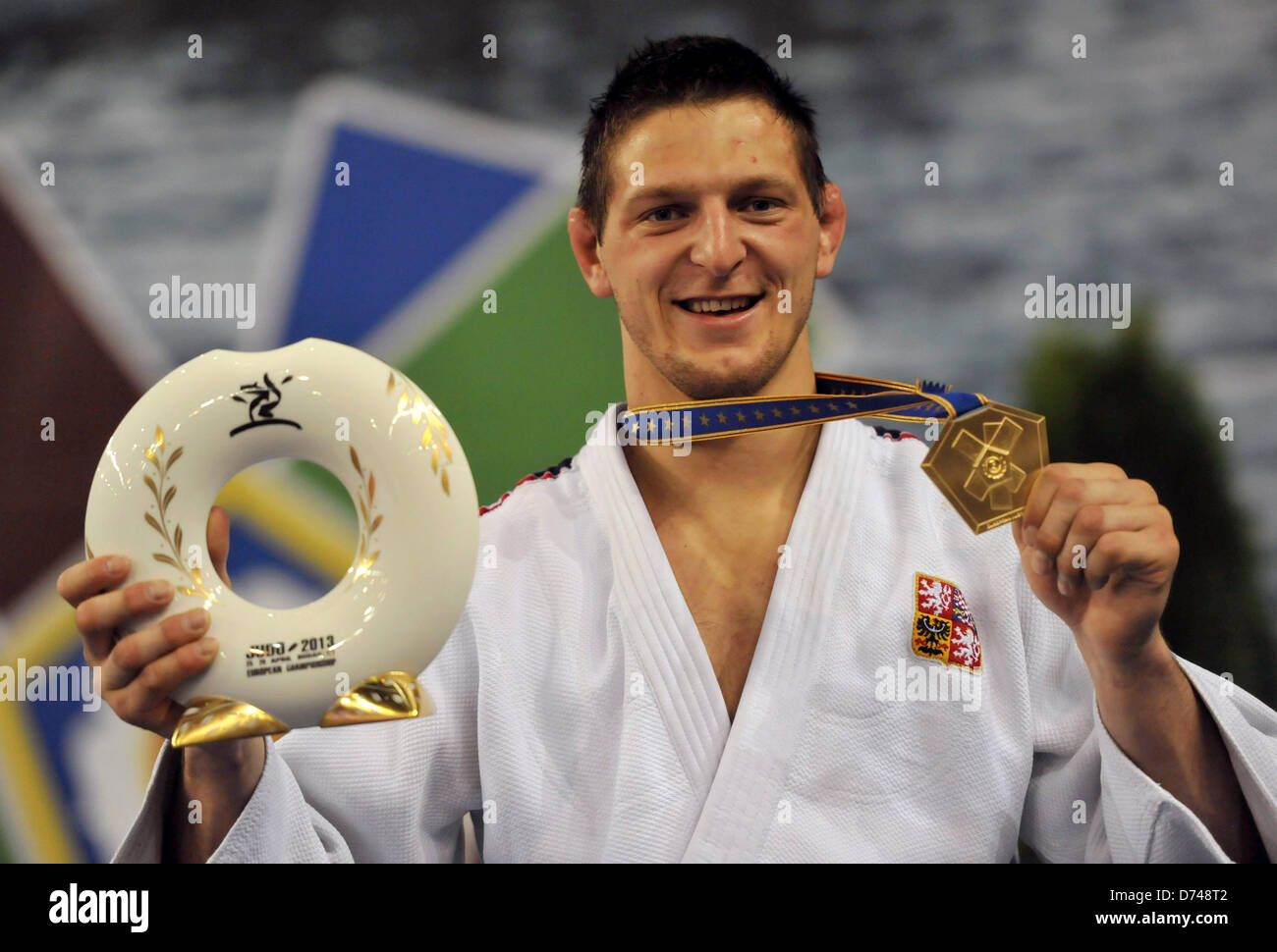 Lukas Krpalek of the Czech Republic celebrates after he defeated Henk ...