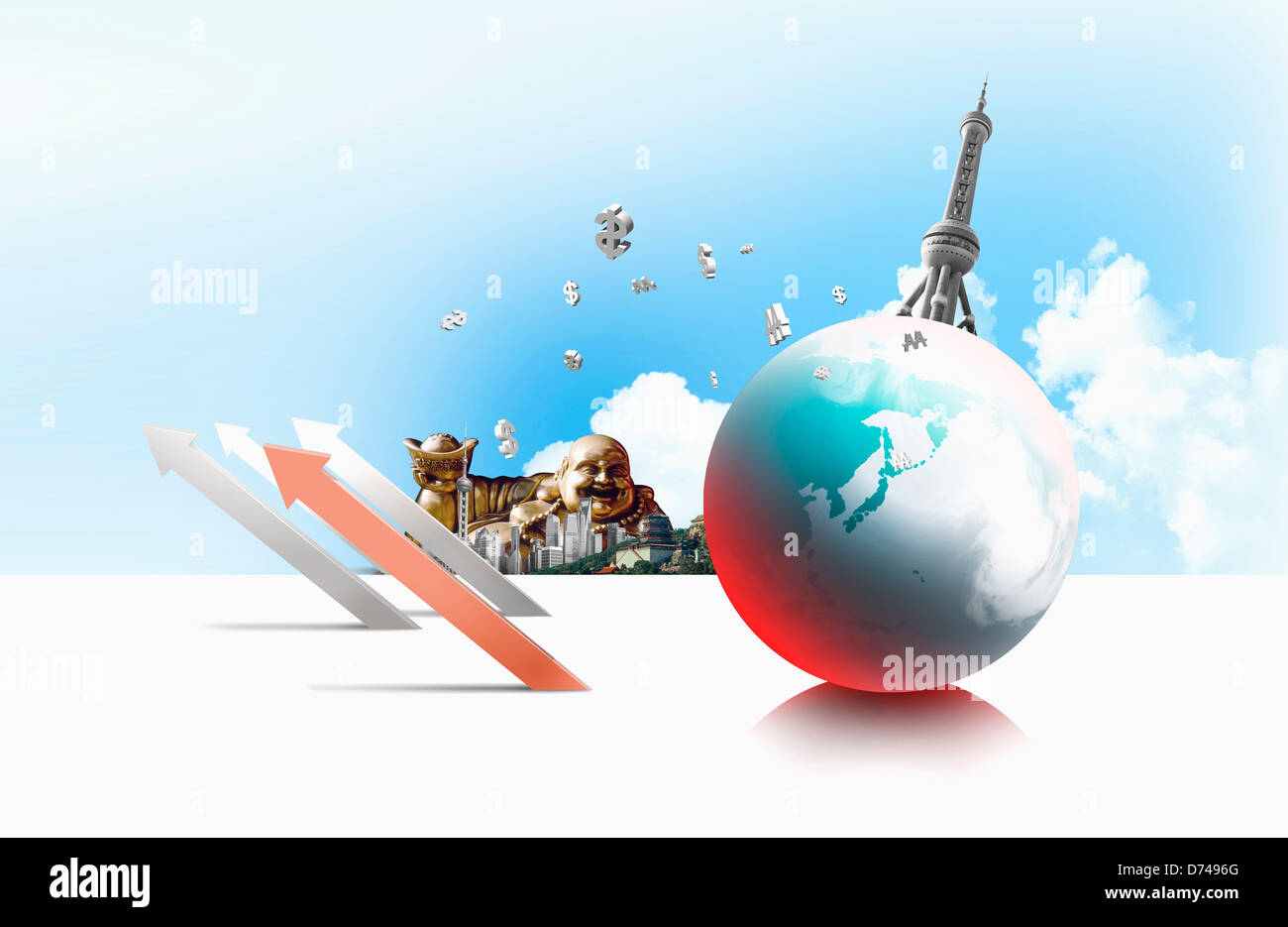 illustration of a globe and China Stock Photo - Alamy