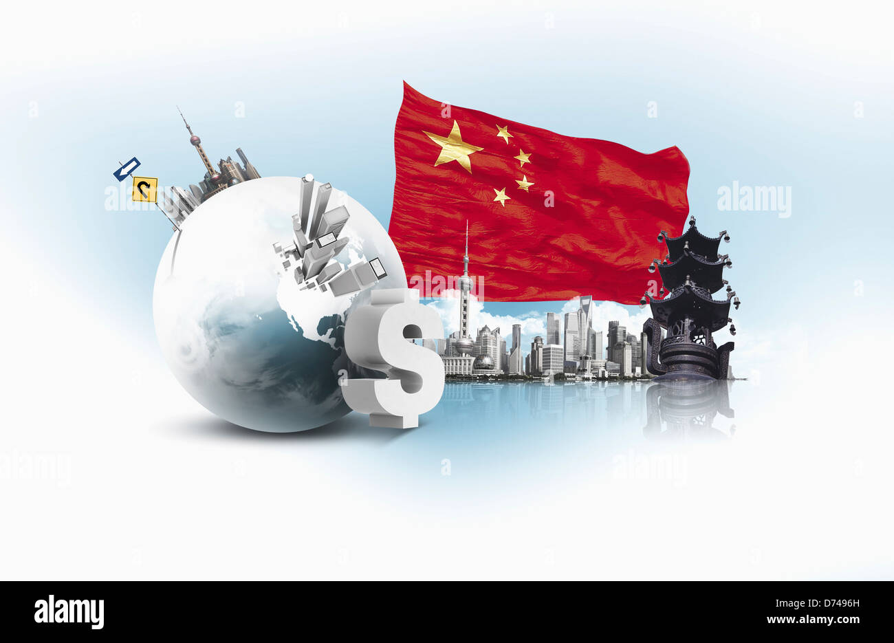 illustration of a globe and China Stock Photo - Alamy