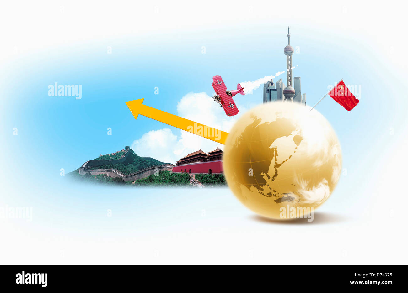 illustration of a globe and China Stock Photo - Alamy