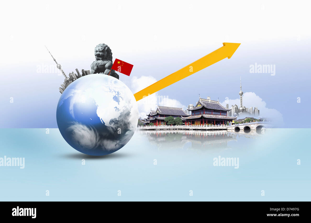 illustration of a globe and China Stock Photo - Alamy